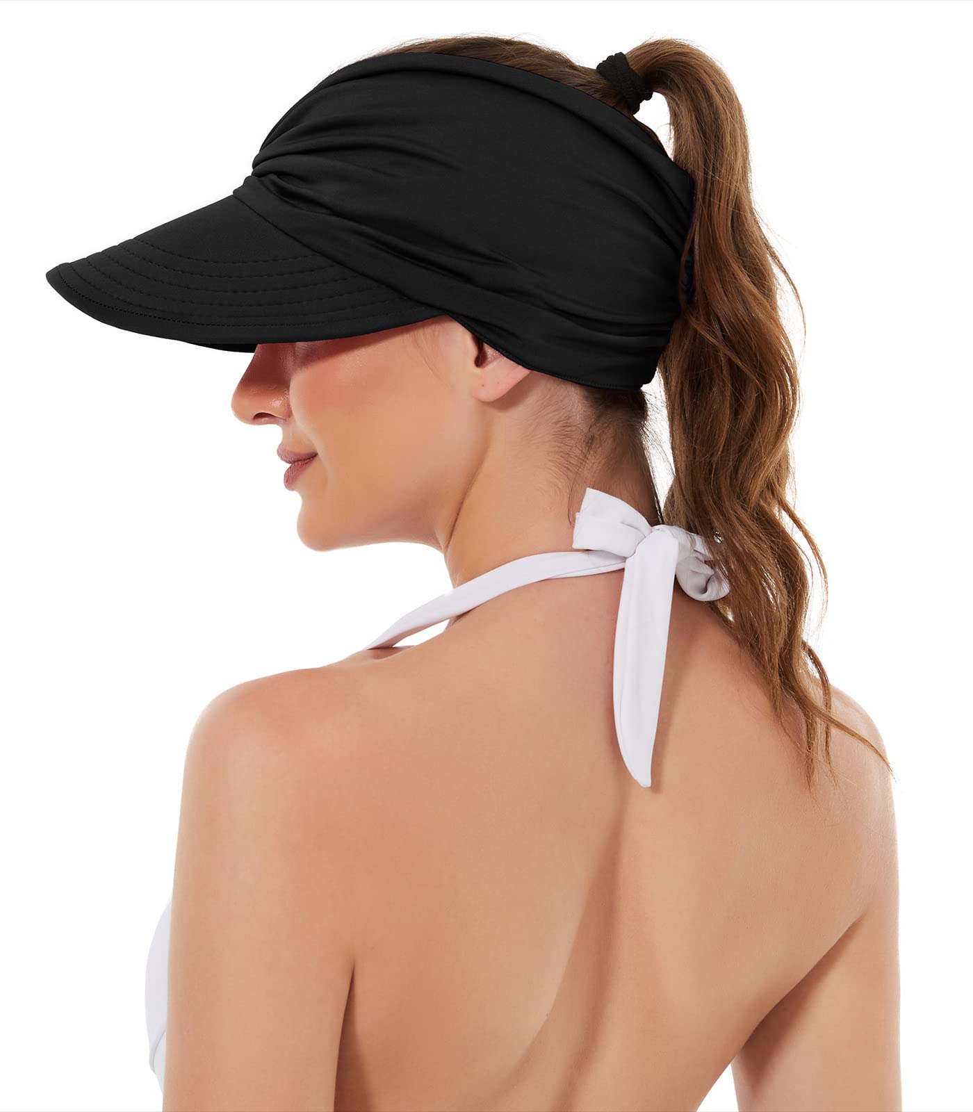 Durio Sun Hats for Women UV Protection Wide Brim Sun Visor Hats for Women Packable Summer Beach Hats Black