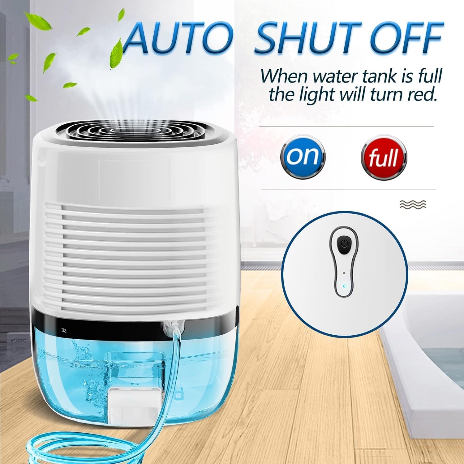 Dehumidifier for Home, Letingoo Auto Shut off Small Home Dehumidifier with Drain Hose, Portable Ultra Quiet Dehumidifier for Bathroom, RV Bedroom, Garage, Camper White