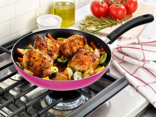 T-fal C72905 Excite Nonstick Thermo-Spot Dishwasher Safe Oven Safe PFOA Free Cookware, 10.25-Inch, Pink