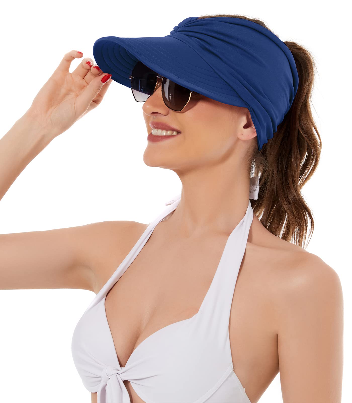Durio Sun Hats for Women UV Protection Wide Brim Sun Visor Hats for Women Packable Summer Beach Hats Navy
