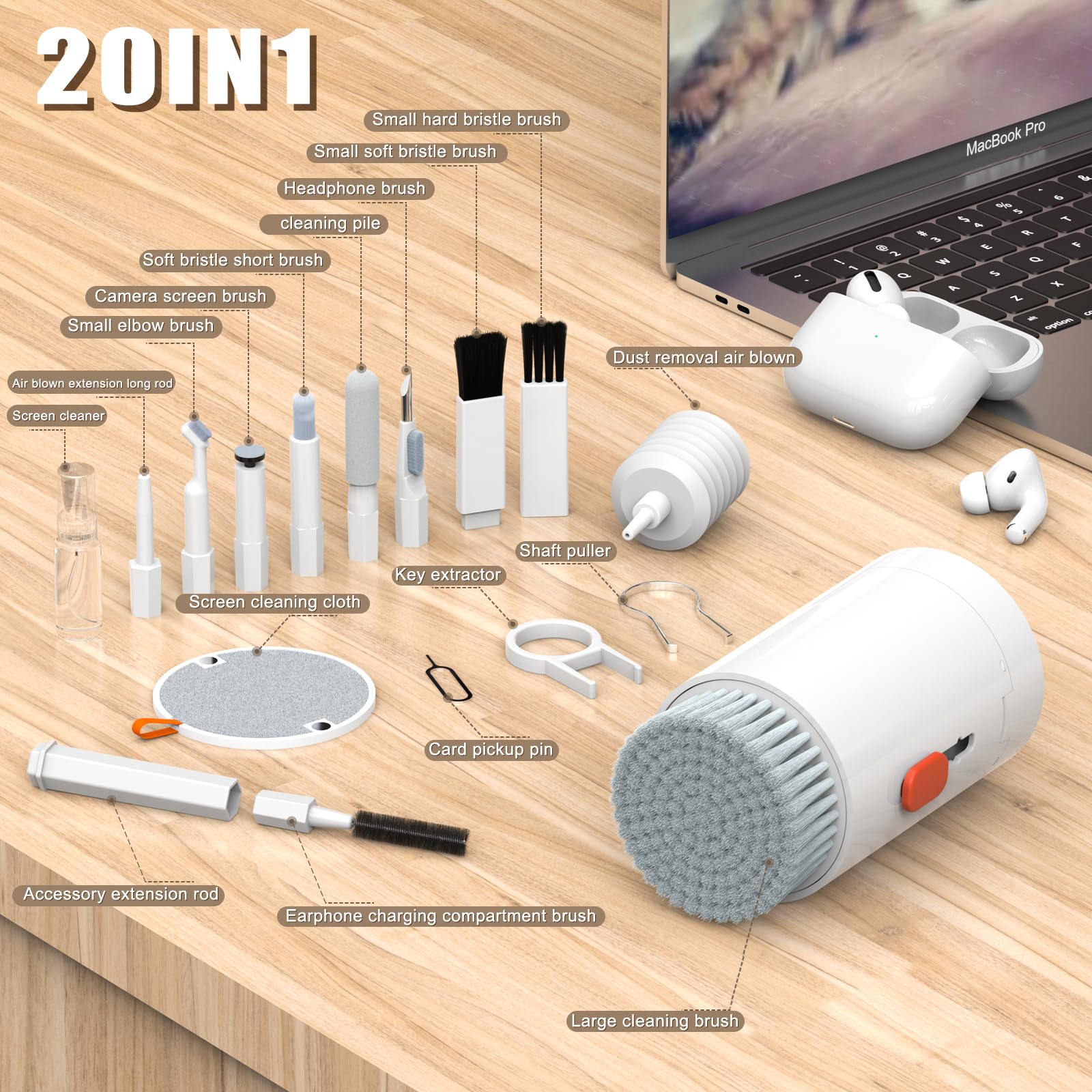 Cleaner Kit for Laptop Screen Keyboard iPhone Airpods,20 in 1 Electronic Multi-Tool Cleaning Kit for iPad Pro Camera Computer Headphone,with Blower & Screens Cleaners Spray,Easy to Store-Polislime