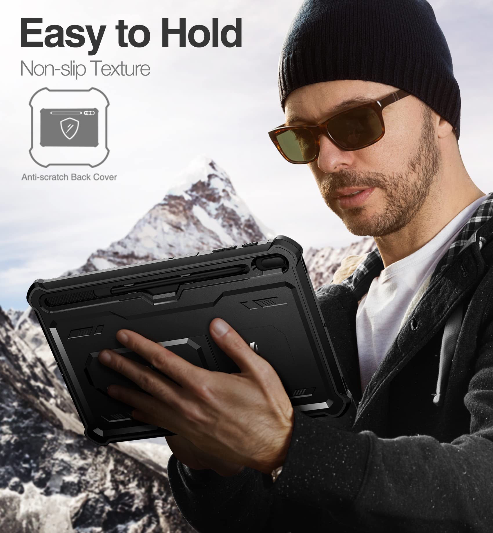 Dexnor Case for Galaxy Tab S7 FE 12.4 Inch (2021), [Built in Screen Protector & Kickstand] with Pen Holder Heavy Duty Shockproof Full Body Protective Cover for Galaxy S7 FE Case-Black