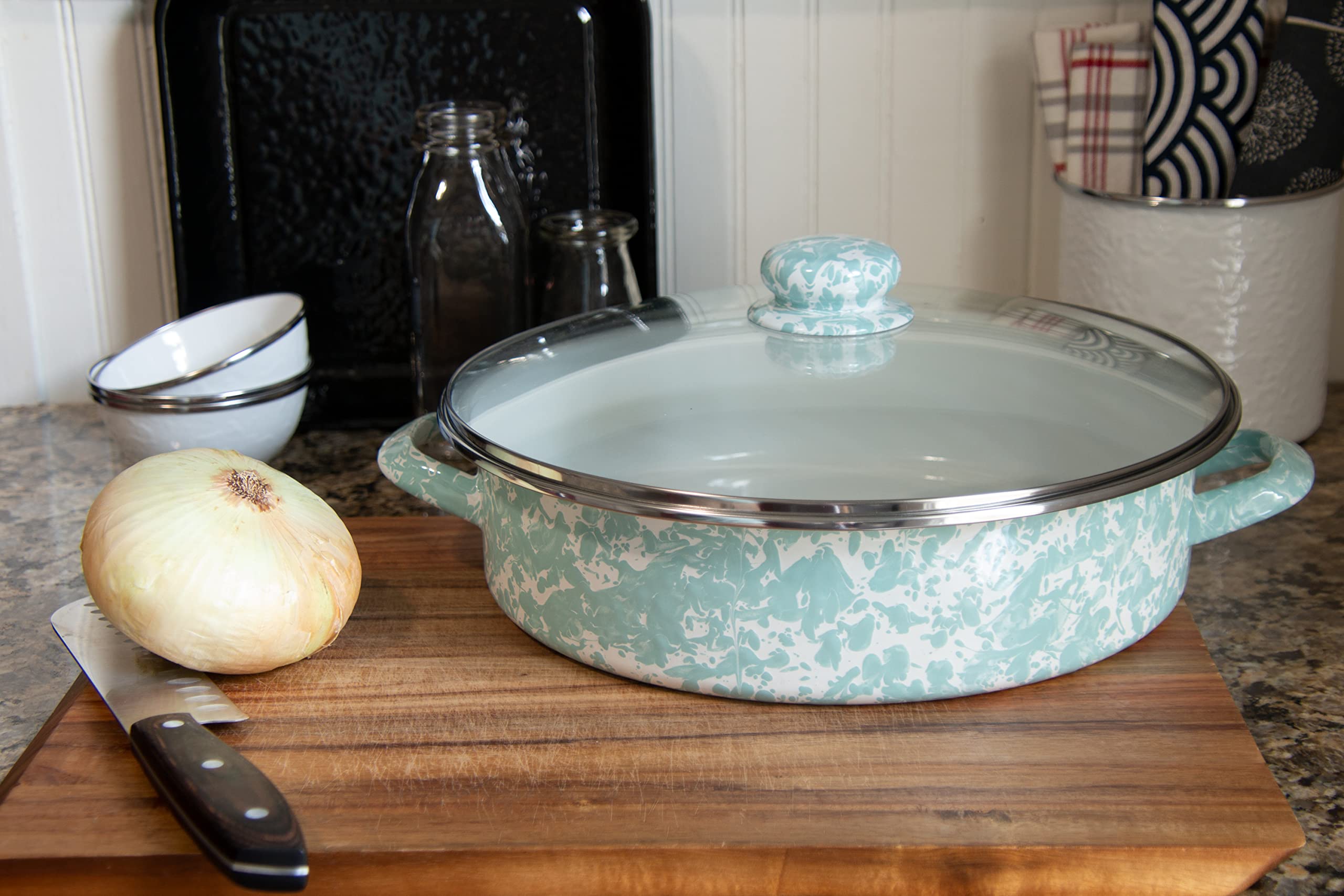 Golden Rabbit Enamelware - 5qt Saute Pan (Sea Glass Swirl)