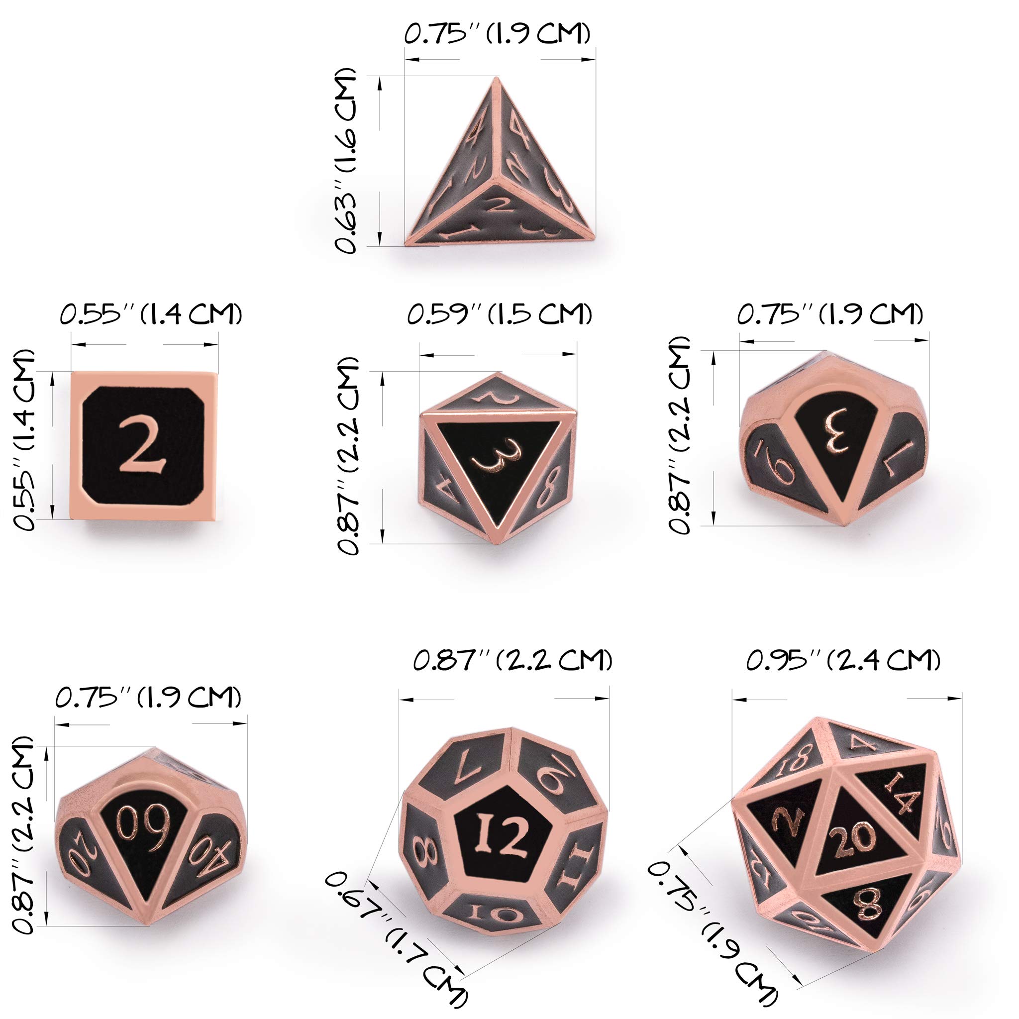 Yellow Mountain Imports Collector's 7 Rose Copper on Black Metal Dice Set with Storage Case, Copper Rose - for Role Playing Games (RPG), DND, MTG, and Other Dice Games - Made