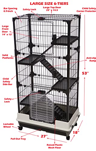 Large 5-Level Indoor Small Animal Pet Cage for Guinea Pig Ferret Chinchilla Cat Playpen Rabbit Hutch with Solid Platform & Ramp, Leakproof Litter Tray, 2 Large Access Doors Lockable Casters