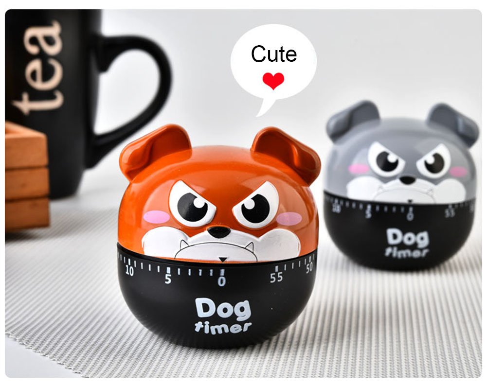 Cute Cartoon Dog Machinery Timers 60 Minutes Mechanical Kitchen Cooking Timer Clock Loud Alarm Counters Manual Timer Mini Size Kitchen Utensil (Brown)