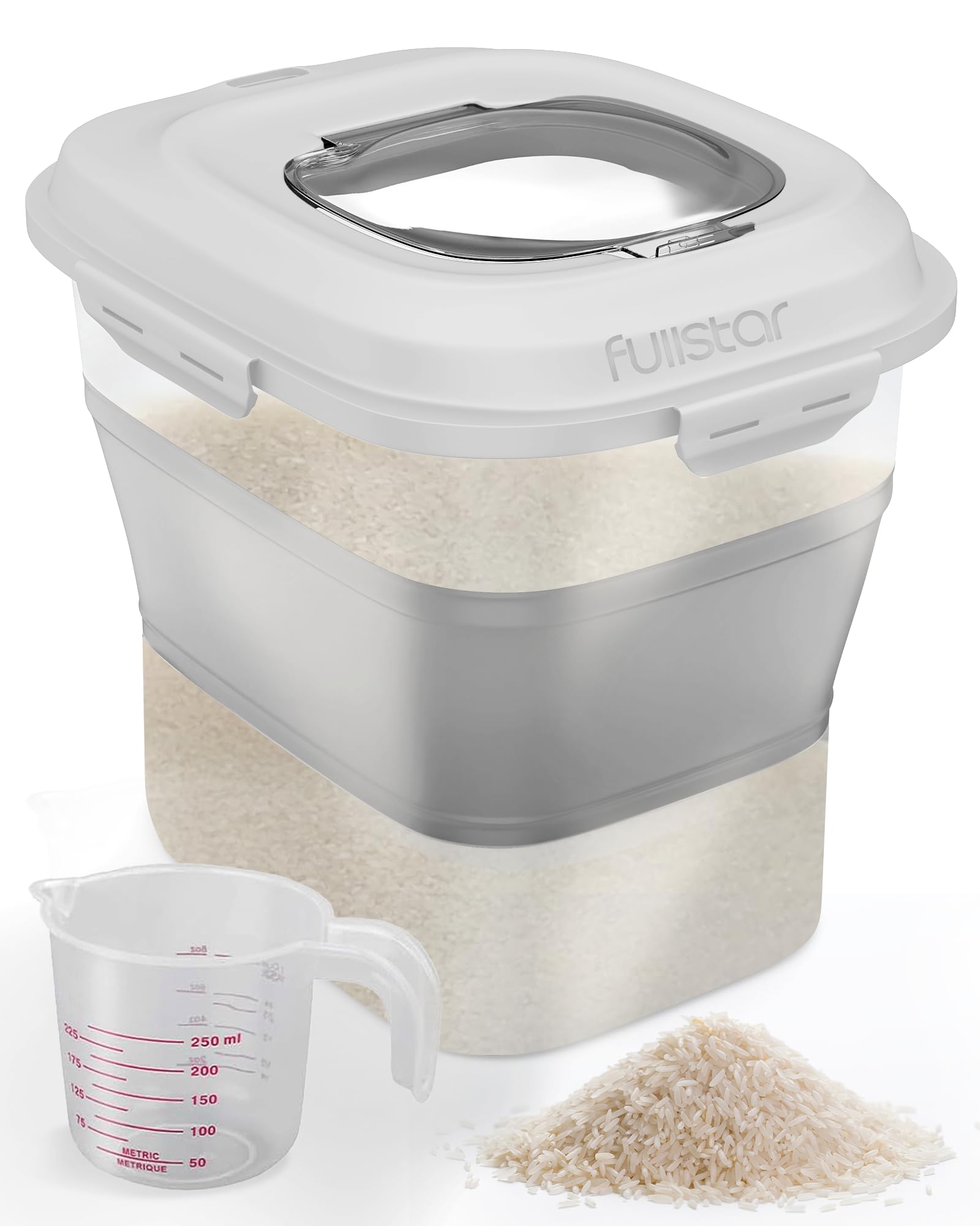 fullstar Rice Container 50 Lbs Storage - 50Lb Rice Storage Container 50 Lbs Flour Storage - Rice Container Storage Large Food Container - Dog Food Storage Container Pet Food Container Storage (Gray)