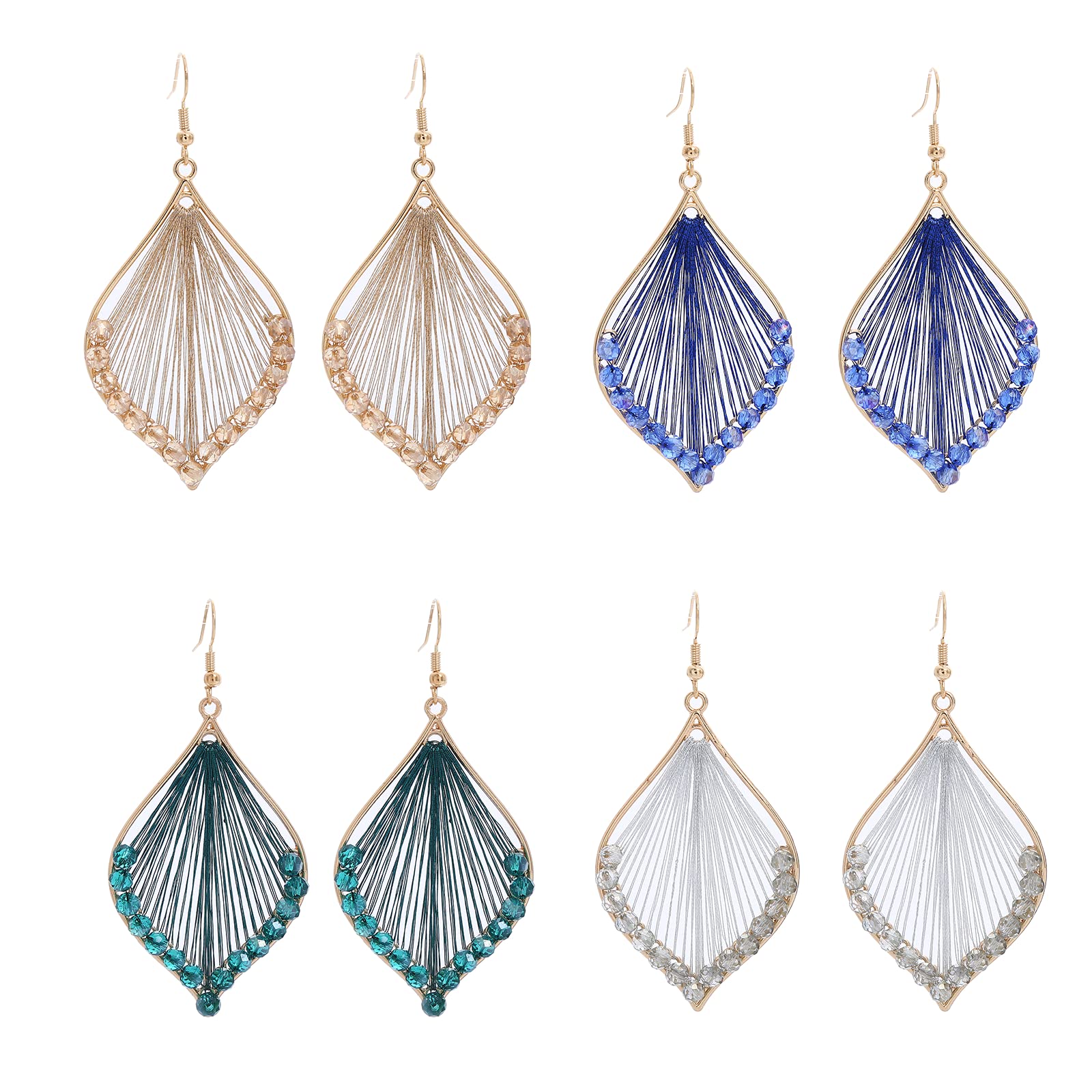 Boho Hand Braided Earrings for Women- Fringe Pendant Women's Earring Set (Dangle earrings A-4pairs)