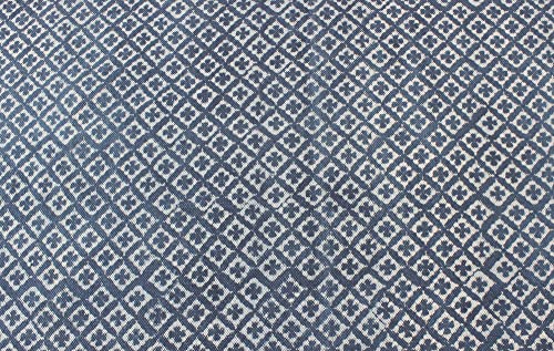 Indigo Blue Rug for Bathroom Handmade Cotton Durries Boho Kilim Rug Flat Weave Indoor Floor Decorative Rugs for Balcony Lounge Floor Bedroom Balcony