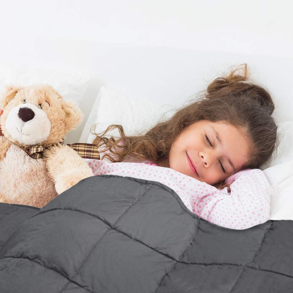Haowaner Reversible Weighted Blanket Cool Cotton Top+Soft Minky Bottom,5lbs Plush Weighted Blankets,Premium Cozy Fleece Weight Comforter with Fuzzy,Twin/Full size(36"x48") for Kids,Childs,Toddler,Grey