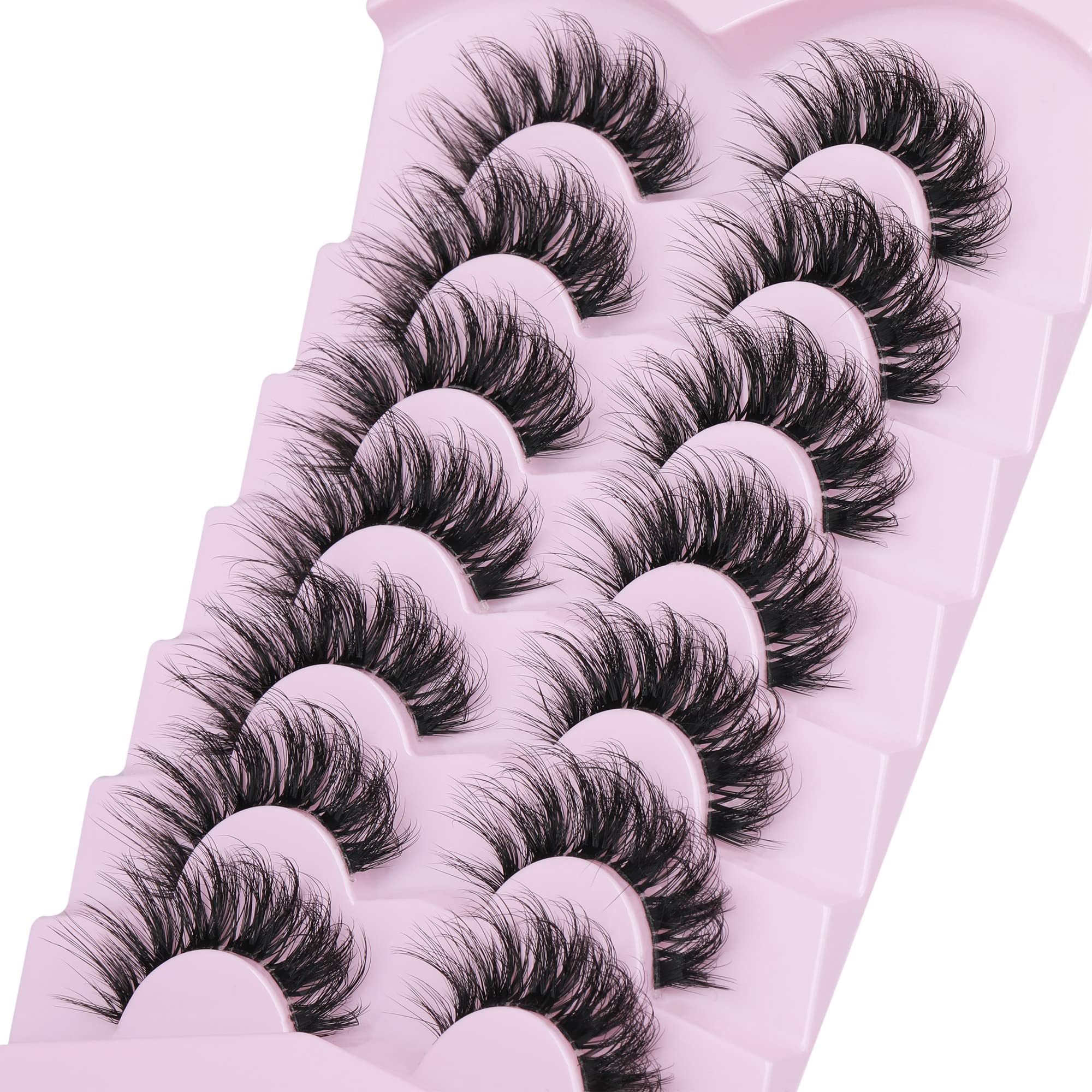 False Eyelashes Wispy Mink Lashes Fluffy Cat Eye Lashes Natural Look 7 Pairs D Curl Clear Band Fake Eyelashes Pack by EYDEVRO