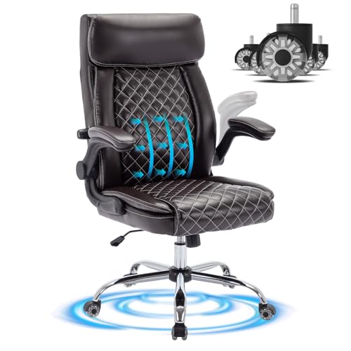 Executive Office Chair Ergonomic Desk Chair, High Back Computer Chair with Adjustable Lumbar Support,Padded Flip-Up Arms Home Office Chair, Upholstered Swivel Work Chair for Long Hours