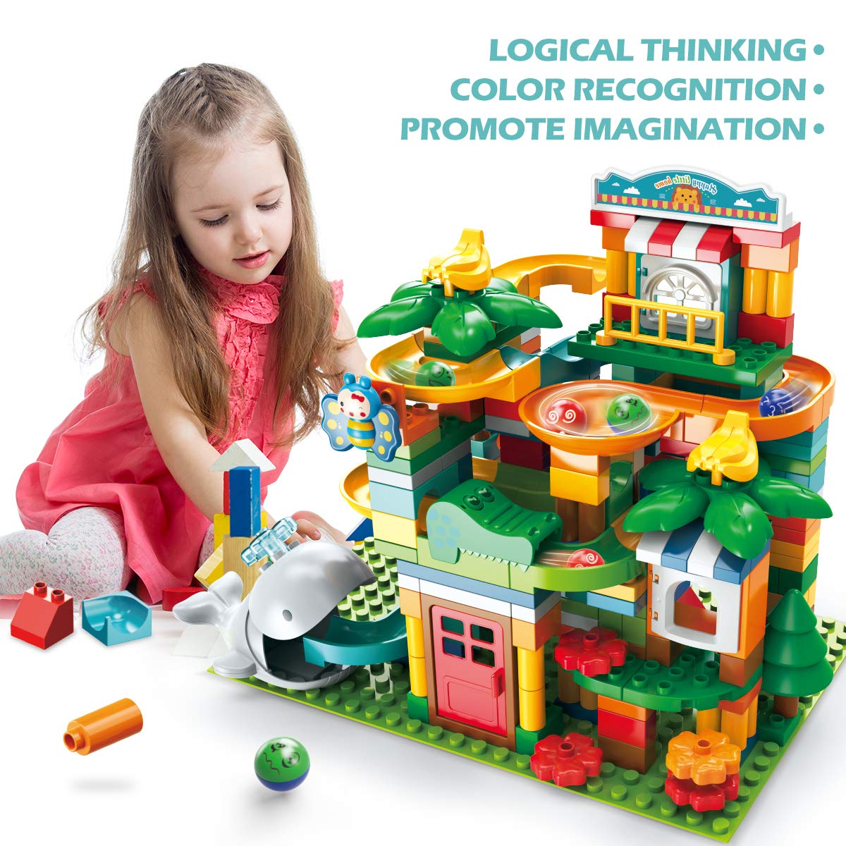 REMOKING Marble Run Building Blocks, 2 in 1 Compatible Blocks Models with 8 Marble Balls，Educational Race Track Building Block Set, Great Gifts for Kids 3 Years and up（259Pcs）
