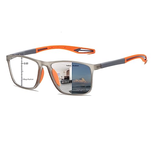 Photochromic Progressive Multifocus Reading Glasses Men Women Blue Light Blocking Workspace Multifocal Glasses TR90 Frame Spring Hinge No Line Transition Sunglasses With Readers 3.0