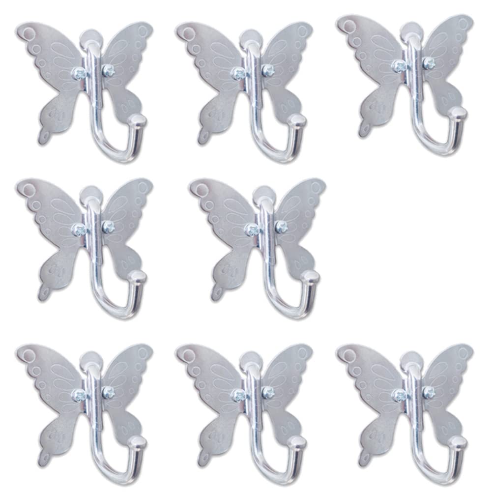 haowei Butterfly Hook Coat Hooks for Door, 8 Pack Stainless Steel Robe Hooks for Clothes, Hats, Kitchen, Bathroom - Universal Design for Easy Installation and Organization