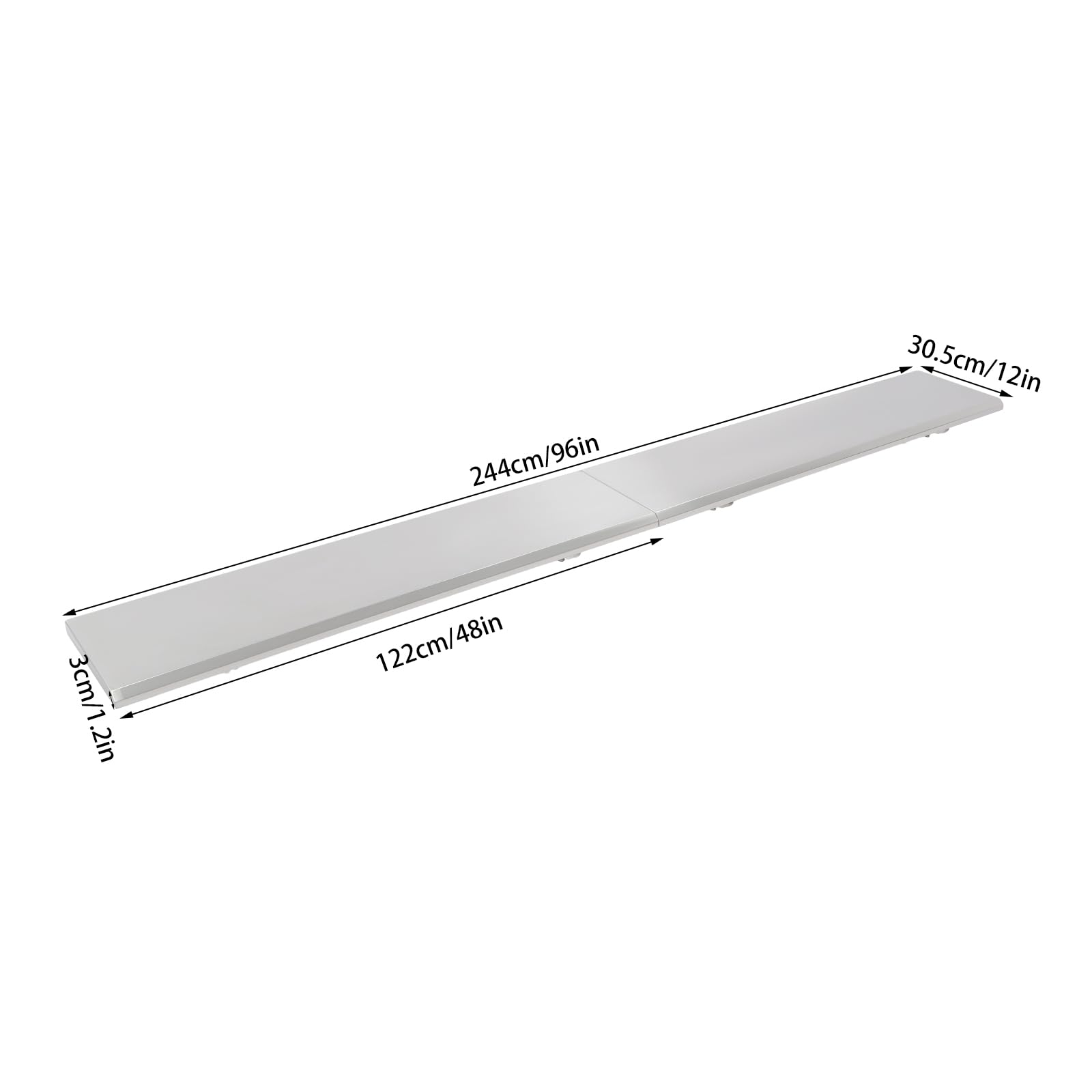 Folding Concession Shelf, 96" x 12" Stainless Steel Durable Wall-Mounted Serving Window Shelf Stand, Kitchens Storage Rack, Heavy-Duty 132 lbs Load Capacity Shelving for Food Trucks Trailers