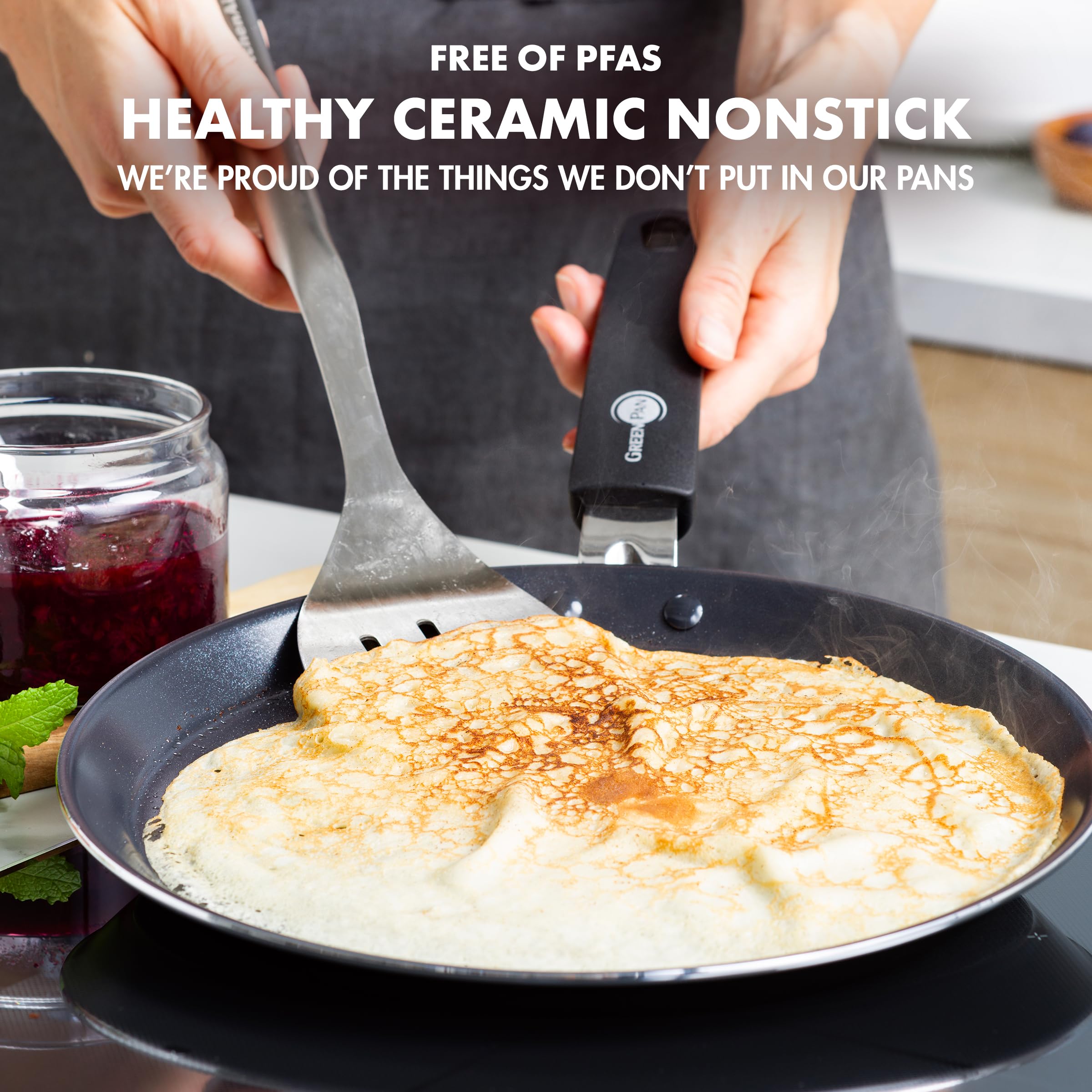 GreenPan Pancake Pan, Non Stick, Toxin Free Ceramic Frying Pan - Induction, Oven & Dishwasher Safe Cookware - 28 cm, Black