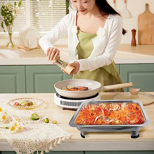 Metal Tray Chafing Dish Buffet Set Stainless Steel Rectangular Chafers with Cover Lid Buffet Server Food Warmer Catering Pan Hot Steam Table Tray Stainless Steel Griddle