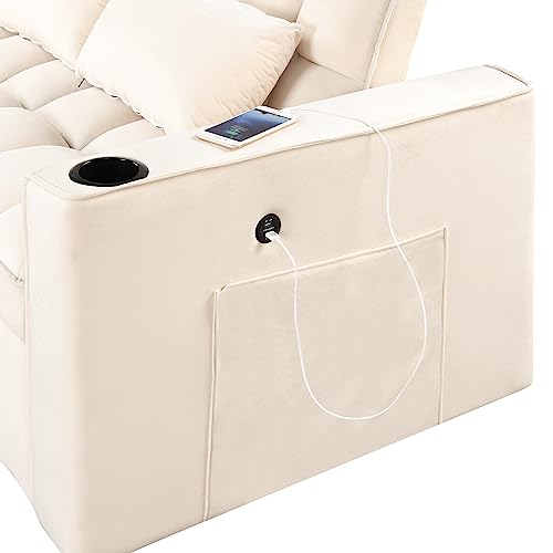 Eafurn 3 in 1 Multi-Function Sleeper Sofa Couch Bed, Convertible Futon Loveseat Pull Out Bed w/Adjustable Backrest,Cup Holder and USB Port, Reclining Lounge Sofá Recliner for Living Room Apartment