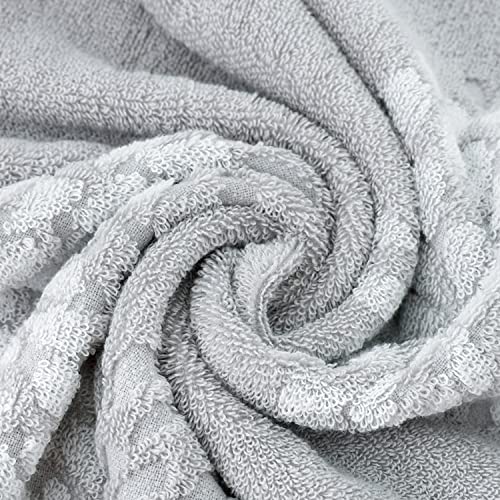 Pidada Hand Towels Set of 4 Hydrangea Floral Pattern 100% Cotton Absorbent Soft Decorative Towel for Bathroom (Light Grey)
