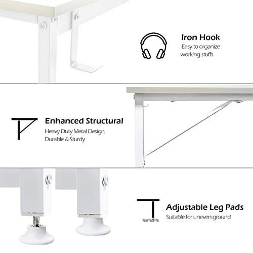 Lufeiya 47 inch White Computer Desk - Modern Simple Student Study Table for Bedroom Home Office Writing Desk