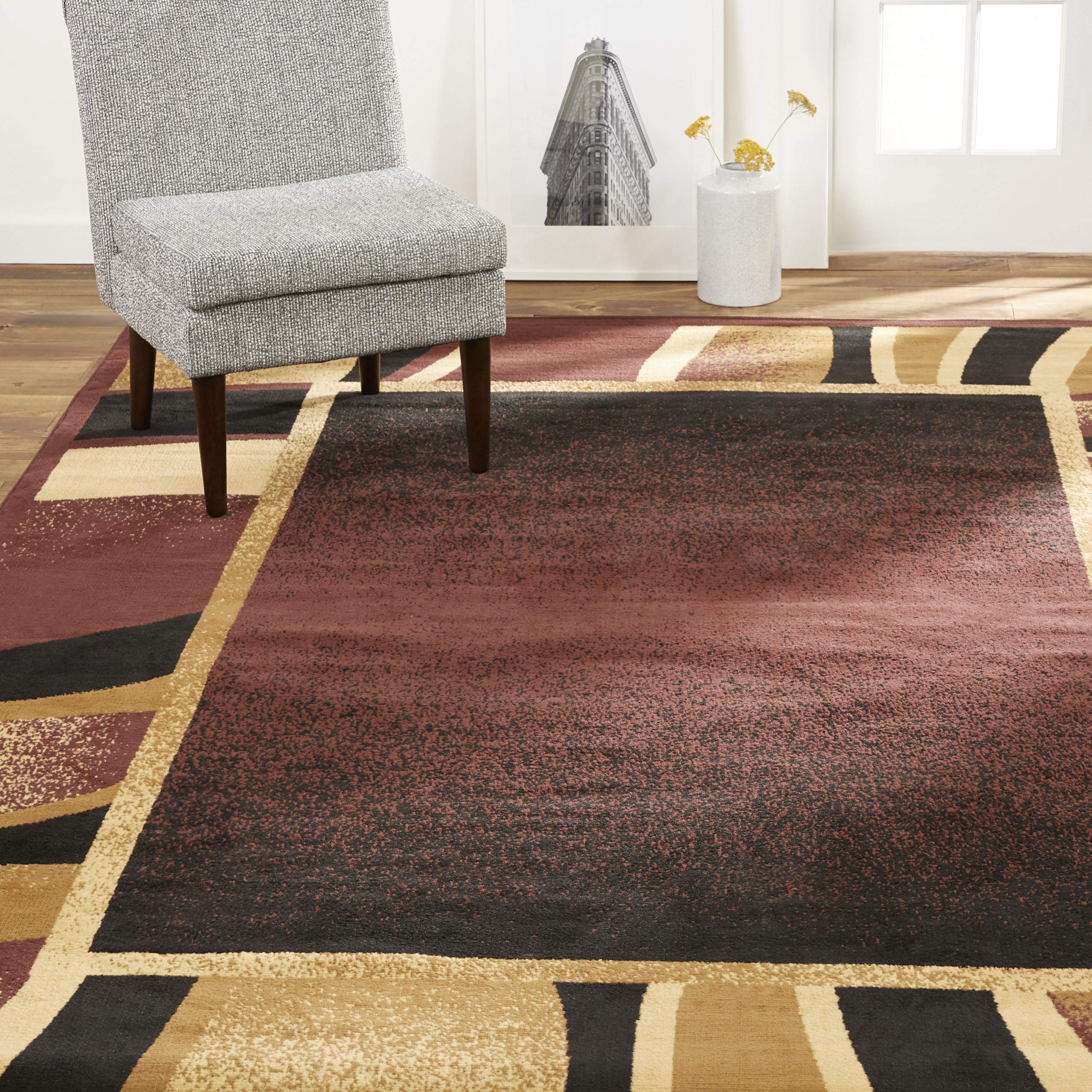 Home Dynamix Premium Rizzy Contemporary Abstract Border Area Rug, Brown/Beige, 5'2"x7'4"
