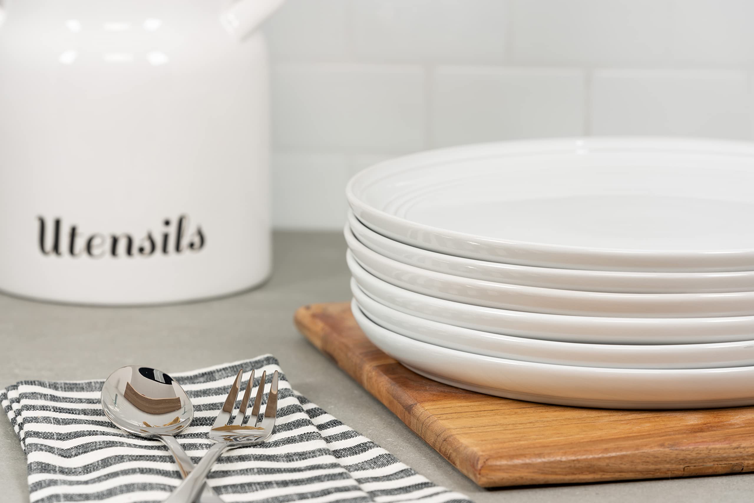 Double Line 10.5" Dinner Plate, Set of 6, White