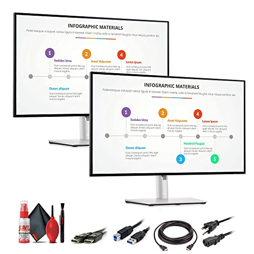 Dell 2 x U2722D 27" 16:9 IPS Monitor (U2722D) + Cleaning Kit + HDMI Cable + More