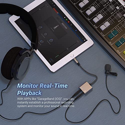 Cubilux Lightning Recording Kit, Lightning to Microphone & Headphone Splitter Bundled with 3.5mm TRRS Unidirectional Lavalier MIC Compatible with iPad, iPad Air/Mini, iPhone 14 Pro Max 14 Plus/13/12
