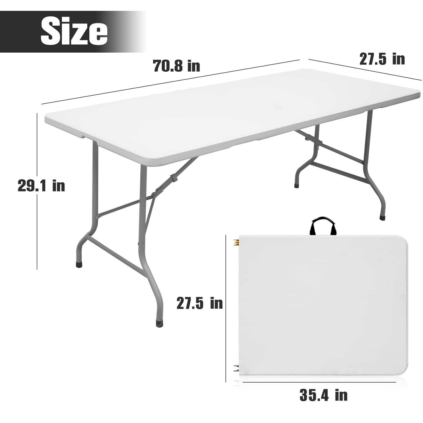 Byliable Folding Table 6ft Portable Heavy Duty Plastic 6 Foot Utility Foldable Table Plastic Dining Table Indoor Outdoor for Camping, and Party, White