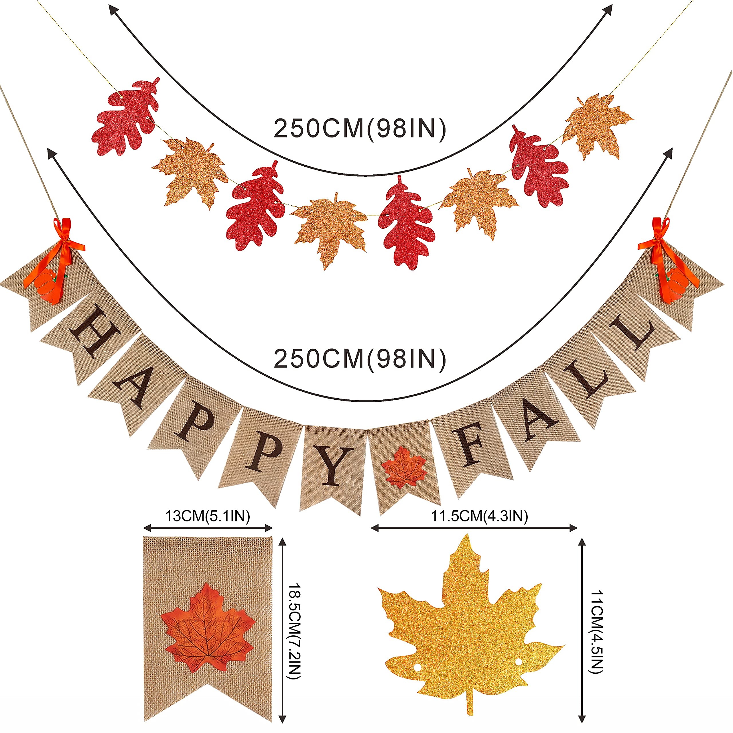 Happy Fall Burlap Banner, Fall Decor for Home, Banner Garland Maple Leaf Sign, Autumn Party Decorations Thanksgiving Fall Harvest Decor for Mantle Fireplace Wall Wreath, Pumpkin Décor – 2PC