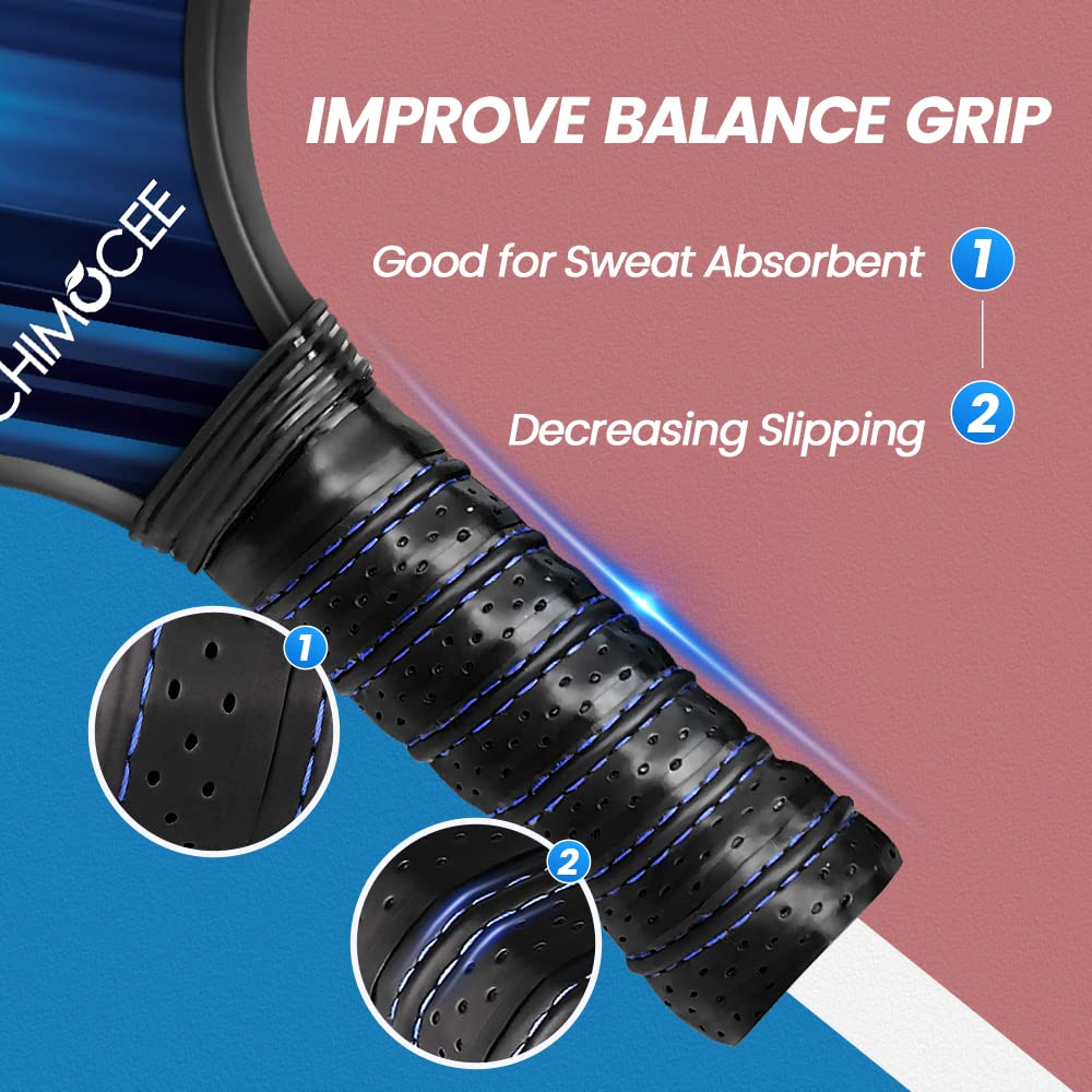 CHIMOCEE Pickleball Paddles Set of 4, Graphite Surface Pickleball Racket, Polymer Honeycomb Core Rackets 6 Pickleball Balls 1 Bag 4 Replacement Soft Grip for Outdoor and Indoor Play