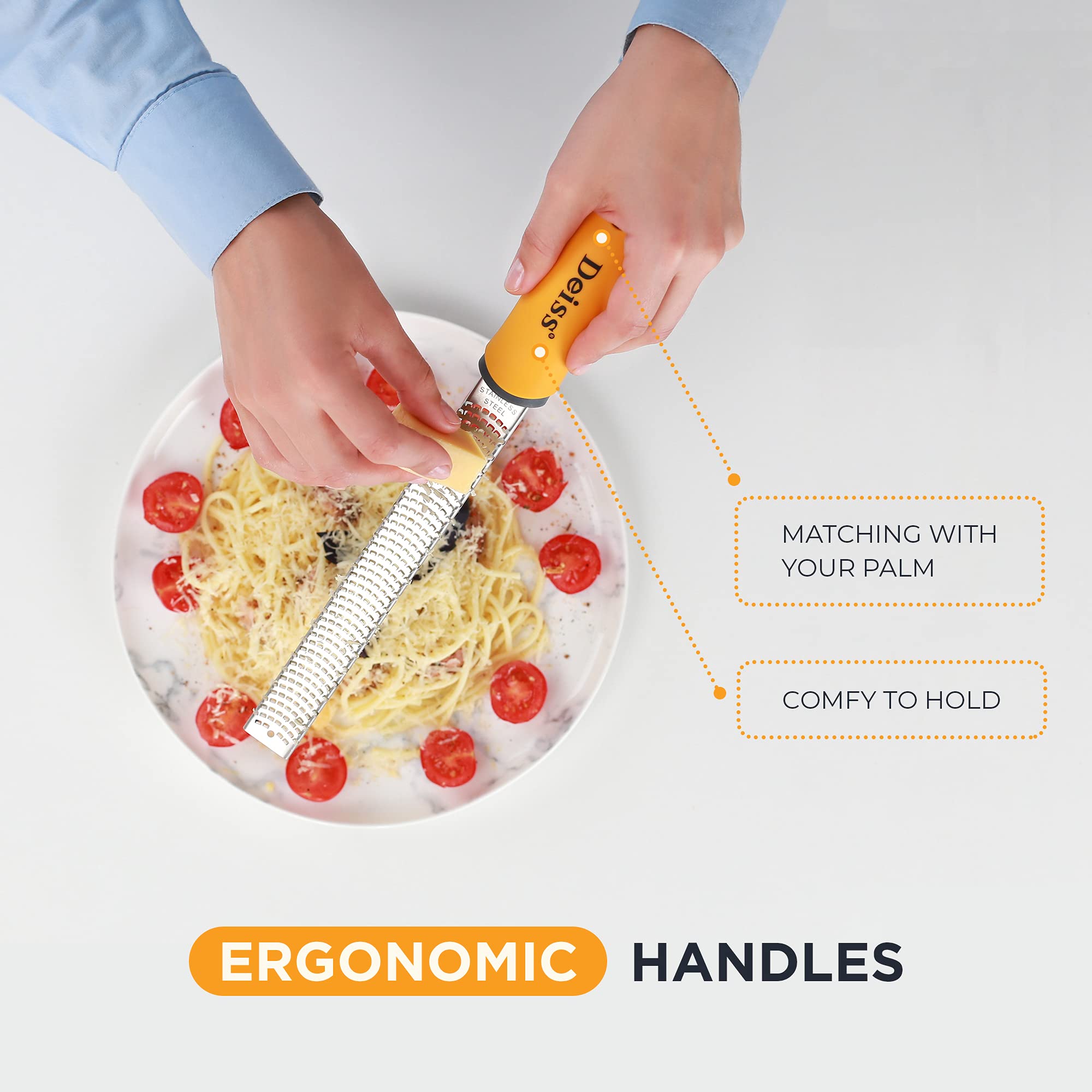 Deiss PRO Citrus Zester & Cheese Grater β Parmesan Cheese Lemon, Ginger, Garlic, Nutmeg, Chocolate, Vegetables, Fruits - Razor-Sharp Stainless Steel Blade, Wide, Dishwasher Safe