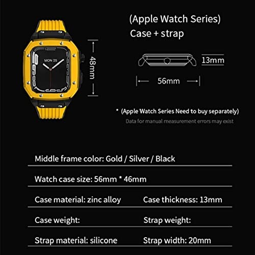 MGTCAR Alloy Watch Case Strap For Apple Watch Series 7 6 5 4 SE 45mm 42mm 44mm Modification Mod Kit watch Strap (Color : Black gold, Size : 44mm)