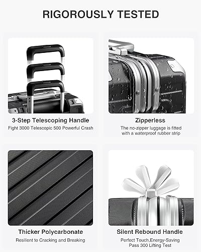 LUGGEX Hard Shell Checked Luggage with Aluminum Frame - 100% Polycarbonate No Zipper Suitcase with Spinner Wheels - 4 Metal Corner Hassle-Free Travel (White Suitcase)