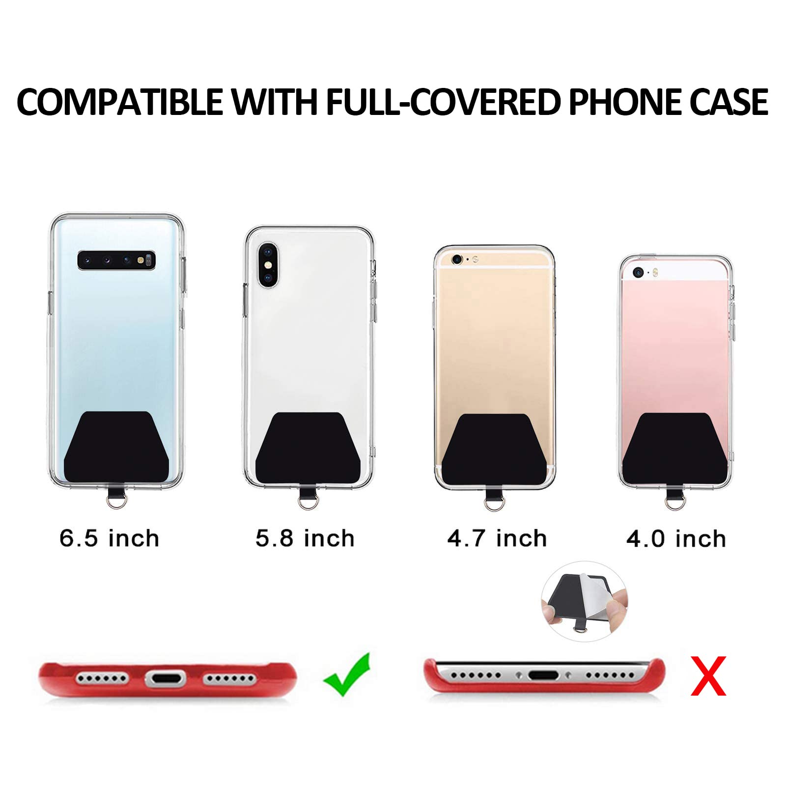 COCASES 2 Pack Phone Tether Tab, Phone Strap Replacement Part for Smartphone Safety, Phone Lanyard Connector (Black)