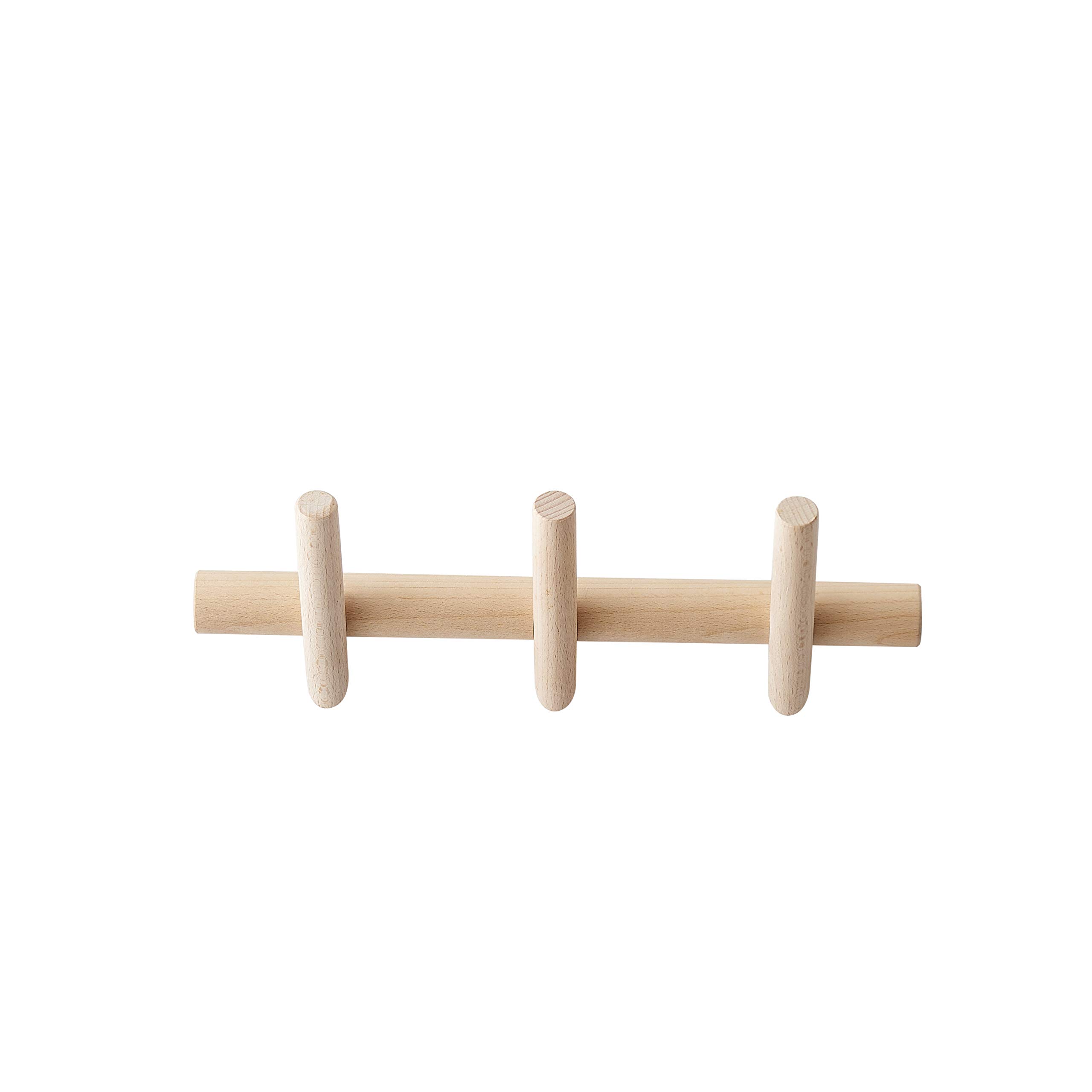 HOMEAMY Wood Coat Rack Modern Wall Mounted Hat and Towel Hanger Wooden Hooks Robe Racks with Pegs for Bedroom Bathroom and Entryway Durable, Easy Assembly, Classic Design (3 Hook)