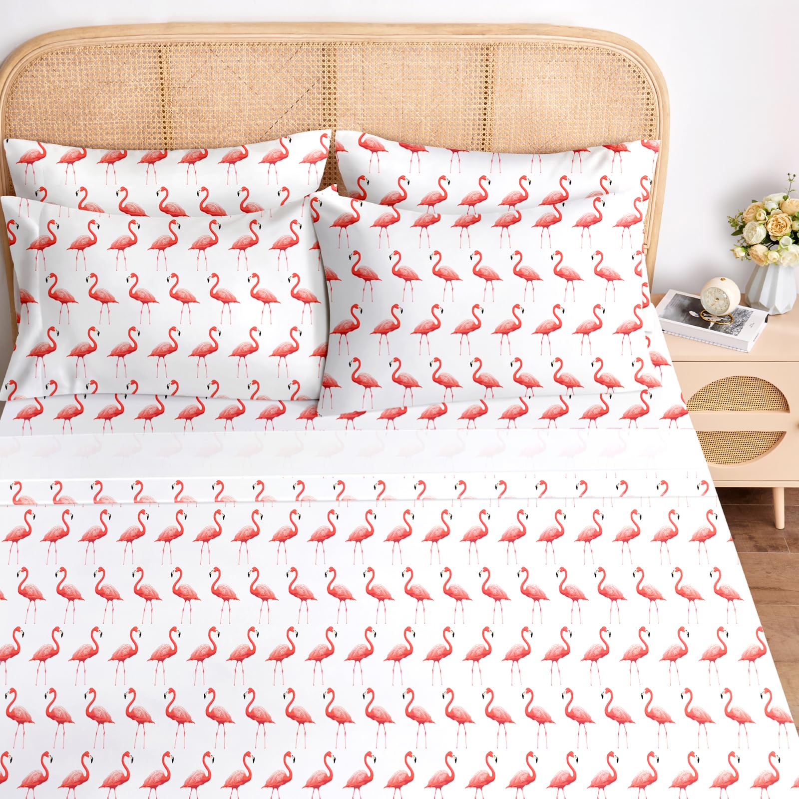 BYSURE Cabin Printed Christmas Pattern Bed Sheets 6 Pieces Set (King Size, Winter Cabin), Microfiber 15 inch Deep Pocket Bedding, Christmas Decoration Indoor