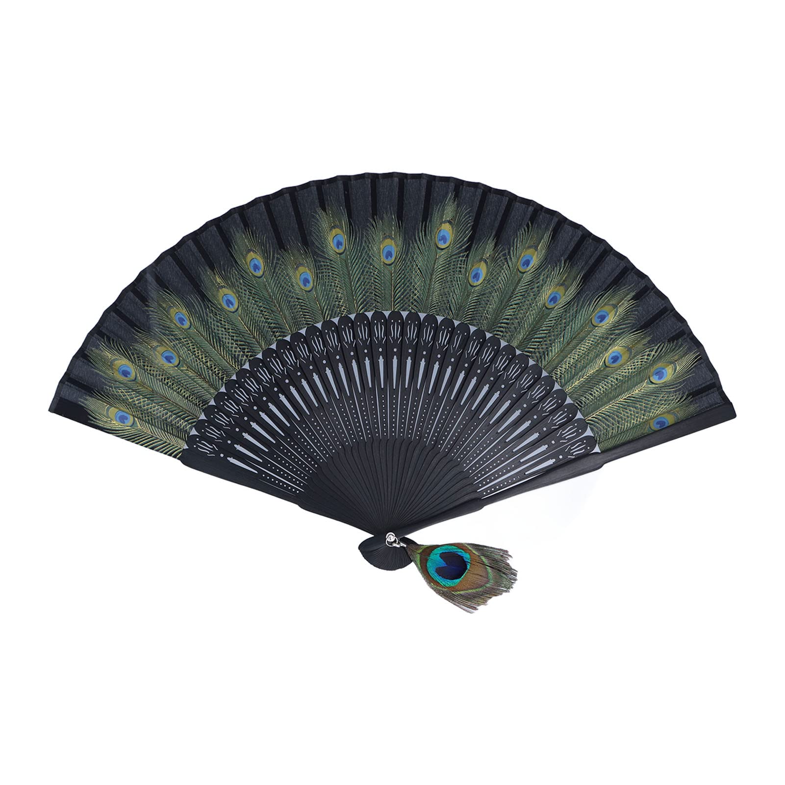 Chinese Fan, Foldabe Portable Hand Fan Elegant Attractive Black Bones for Dance Performance for Clothes Decoration