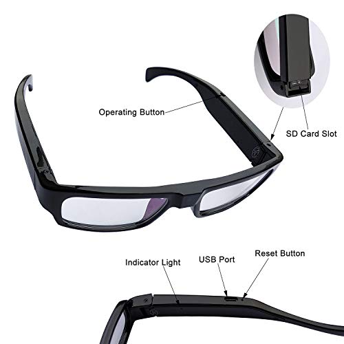Hereta Spy Camera Glasses with Video Support Up to 32GB TF Card 1080P Video Camera Glasses Portable Video Recorder