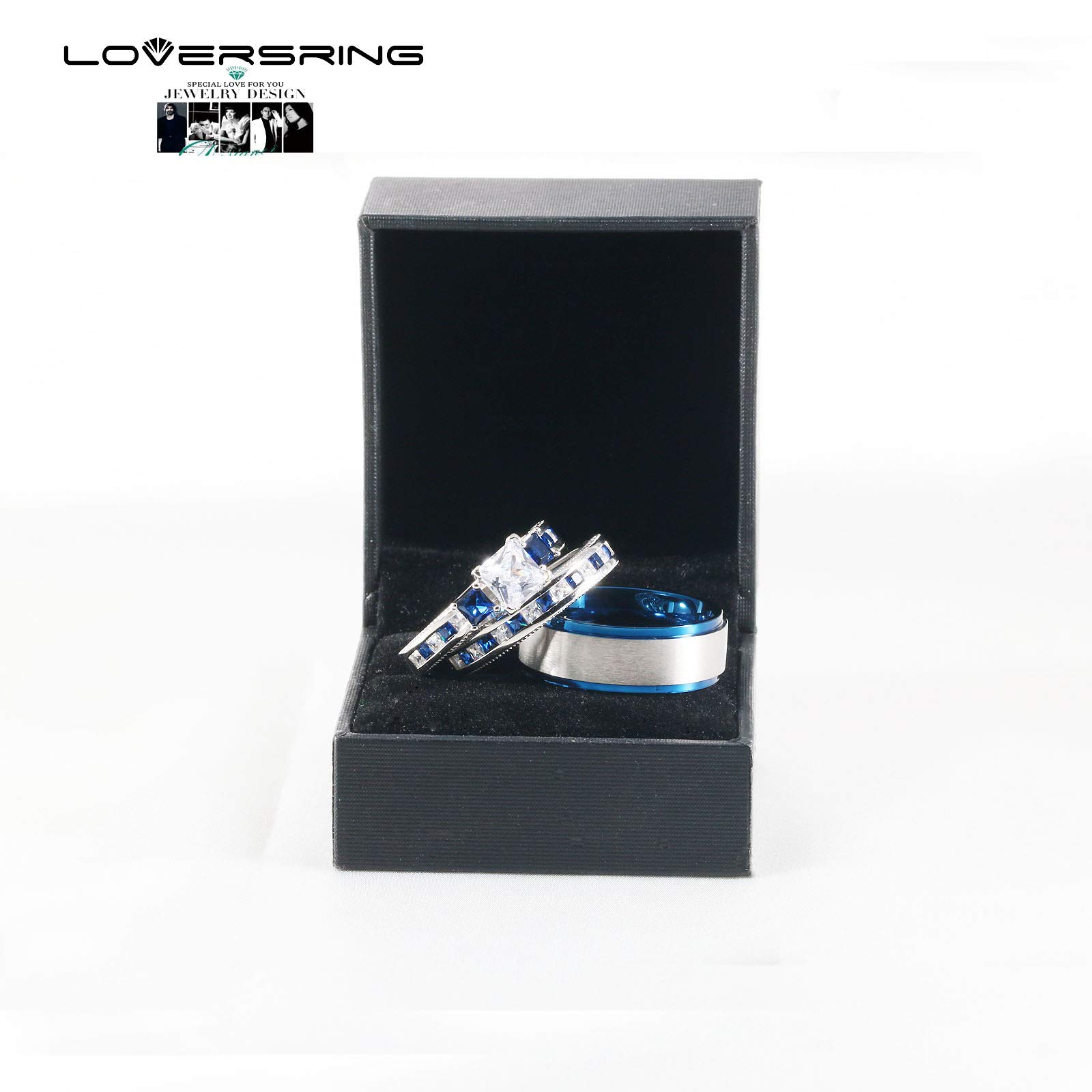Bridal sets Wedding Ring Sets His And Hers Promise Ring Couples Bridal Sets Women 925 Sterling Silver Square Cz Man Titanium Wedding Bands