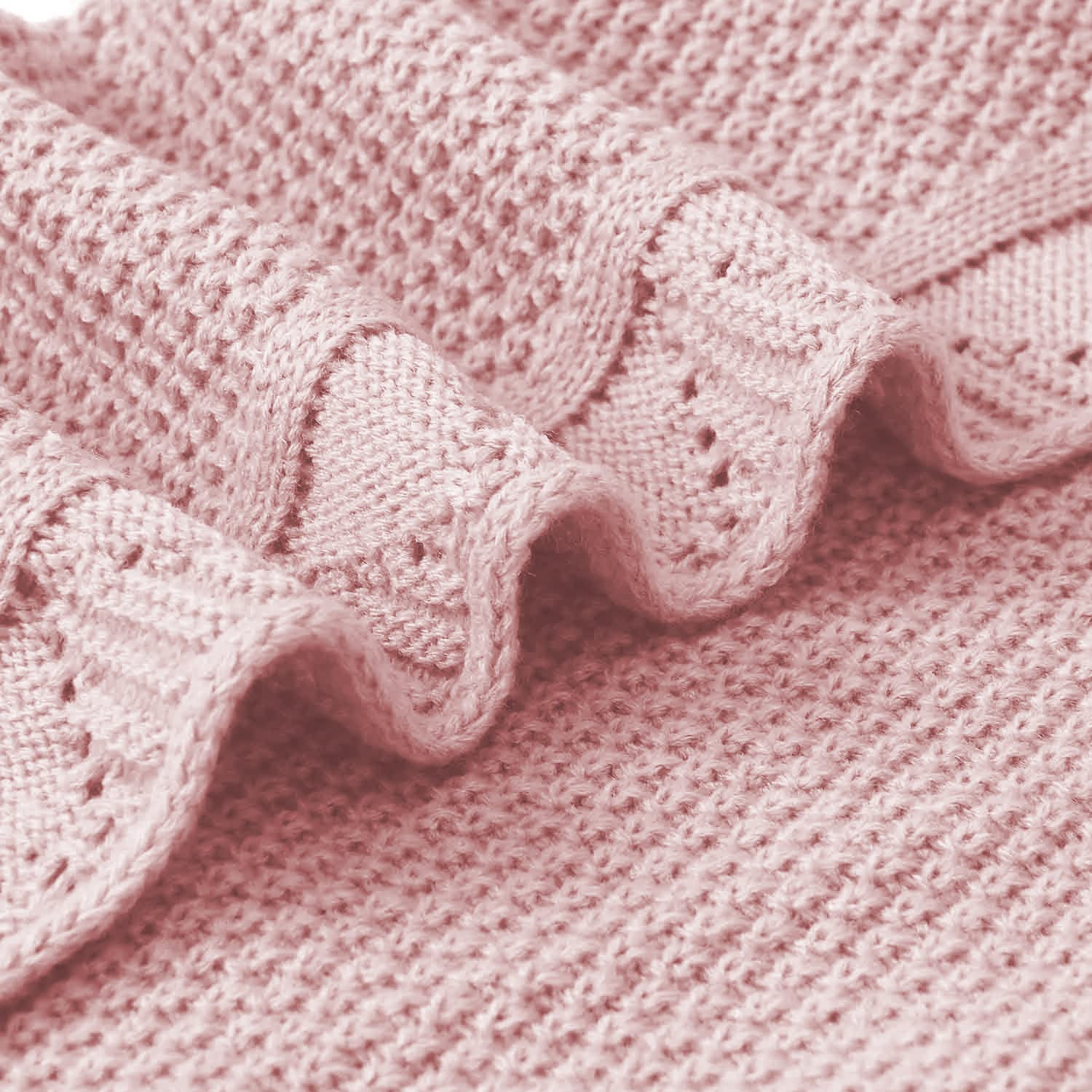 Organic Cotton Baby Blanket Knitted Toddler Blanket Soft Nursery Swaddling Blankets (Pink, 30x40)