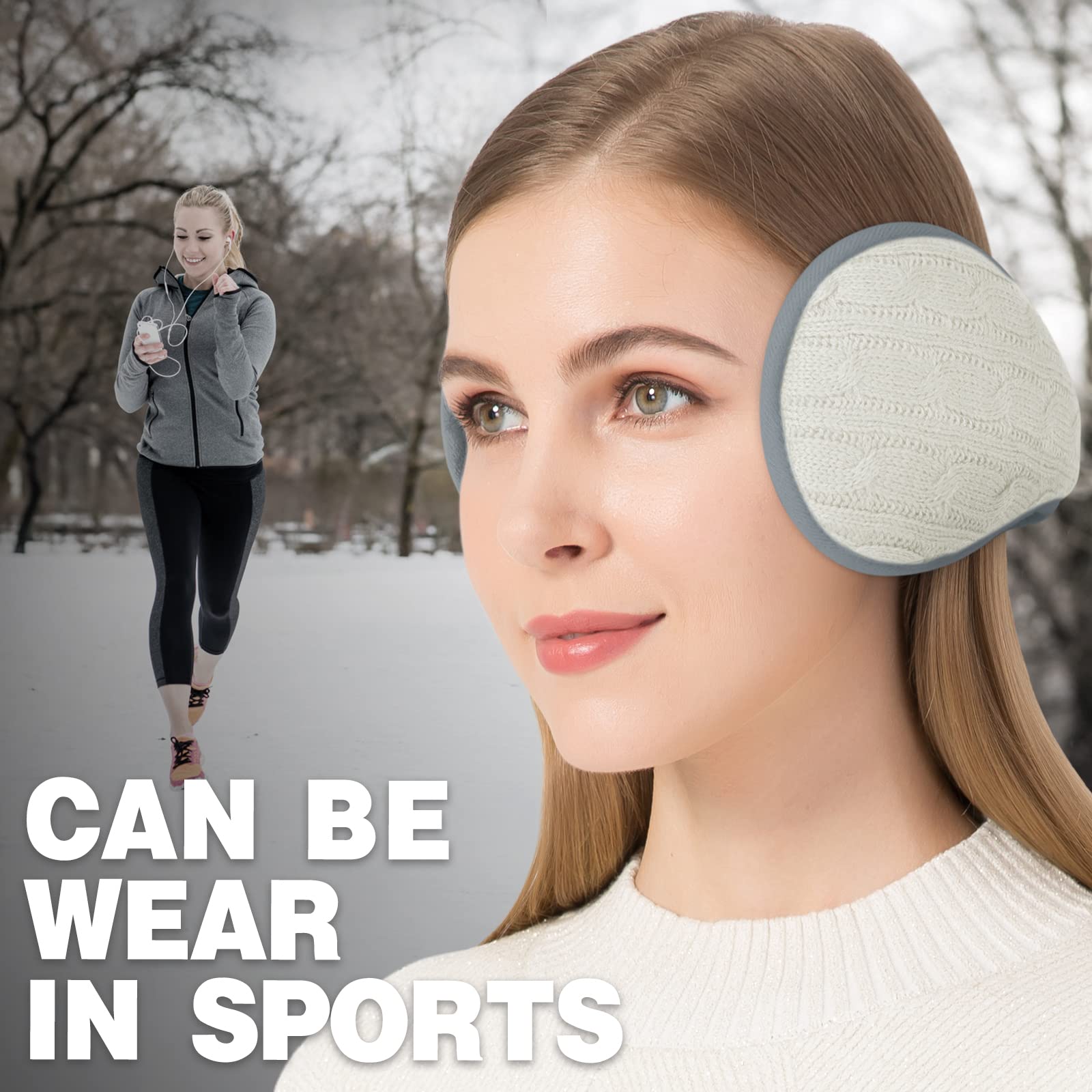 CUIMEI Knit Ear Muffs for Winter Women Men, Fleece Ear Warmer for Cold Weather, Behind the Head Adjustable Earmuffs
