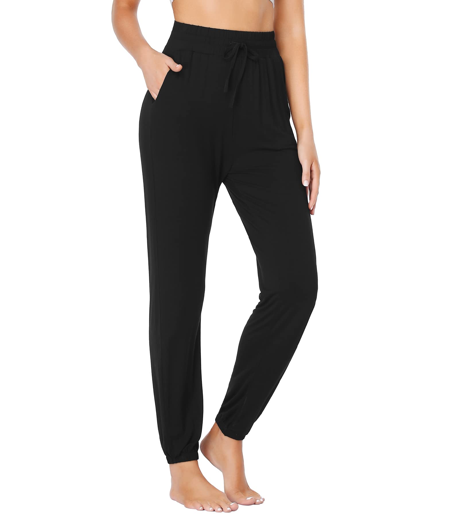 CULAYII Womens Yoga Sweatpants with Pockets High Waist Workout Joggers Pants Casual Drawstring Comfy Lounge Pants with Pockets Black S