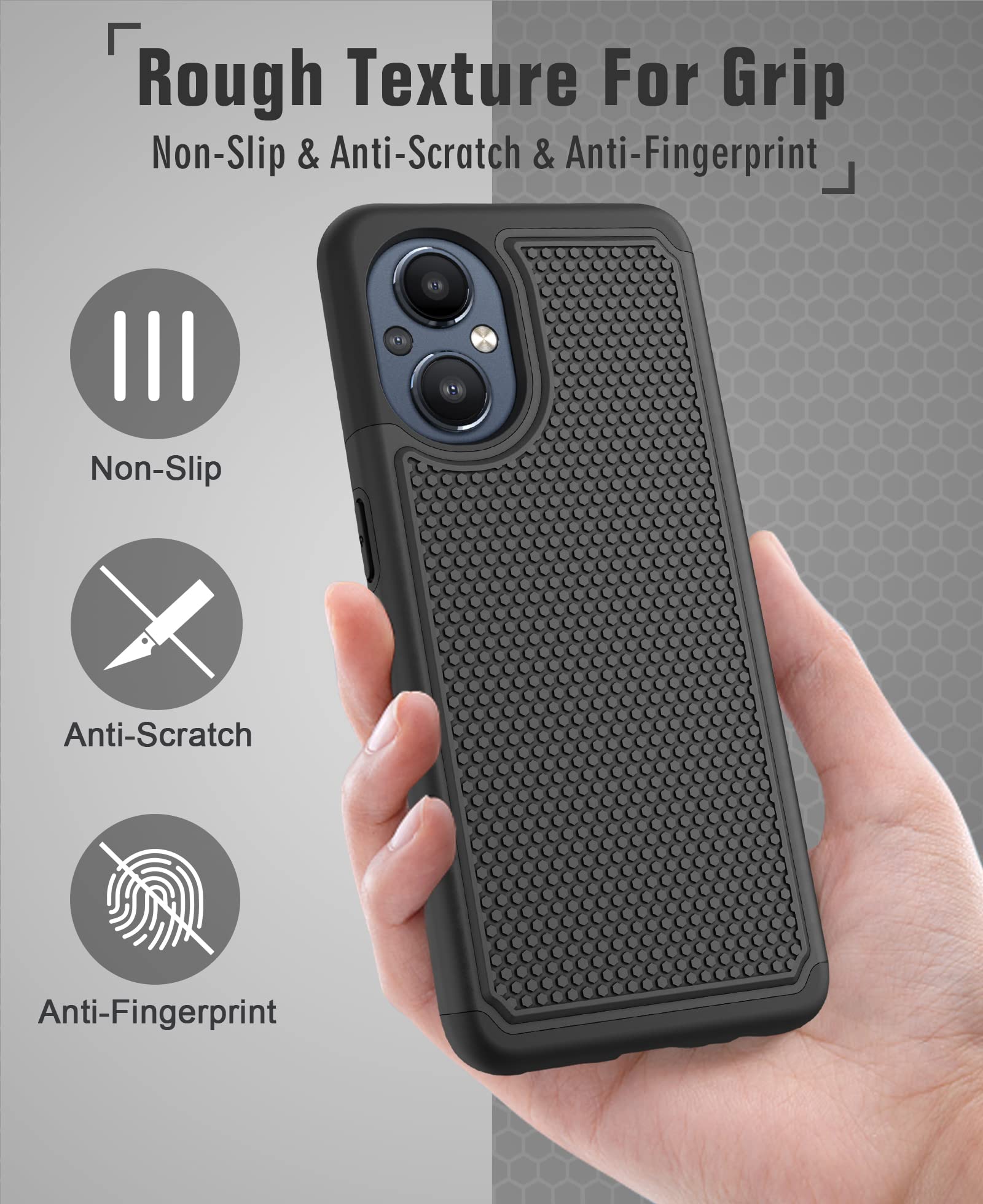 BNIUT for OnePlus Nord N20 5G Case: Dual Layer Shockproof Heavy Duty Protection | Military Grade Drop Proof Protective Phone Cases | Hybrid Hard Shell with Sturdy Durable Texture - Black