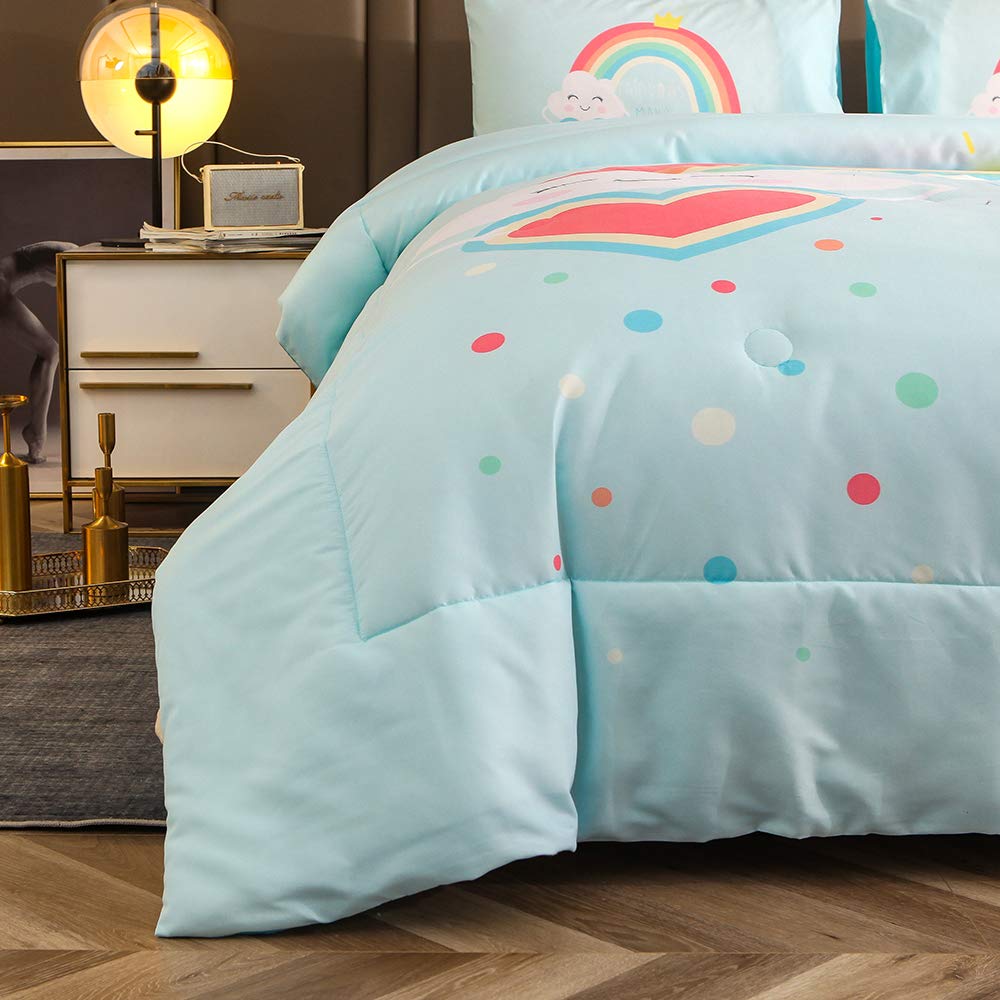 Btargot Ultra Soft Chirstmas Kid's Comforter Set Cartoon White Colorful Rainbow Pattern Bedding Sets Twin Size