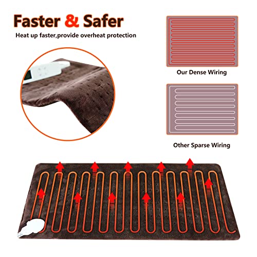 Mosabo Electric Heating Pad for Cramps and Back,Neck,Shoulder Abdomen Pain Relief,12"x24" Extra Large Heat Pad , LCD Controller Heated Pad with 6 Heating Levels - Adjustable Auto Off Time - Brown