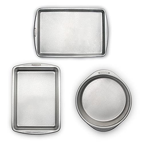 Doughmakers 40056 Premium Quality Commercial Grade Bakeware, Set of 3 Baking Pans, 10 x 15 sheet, 9 x 13 pan, 9-inch round, Silver, Large