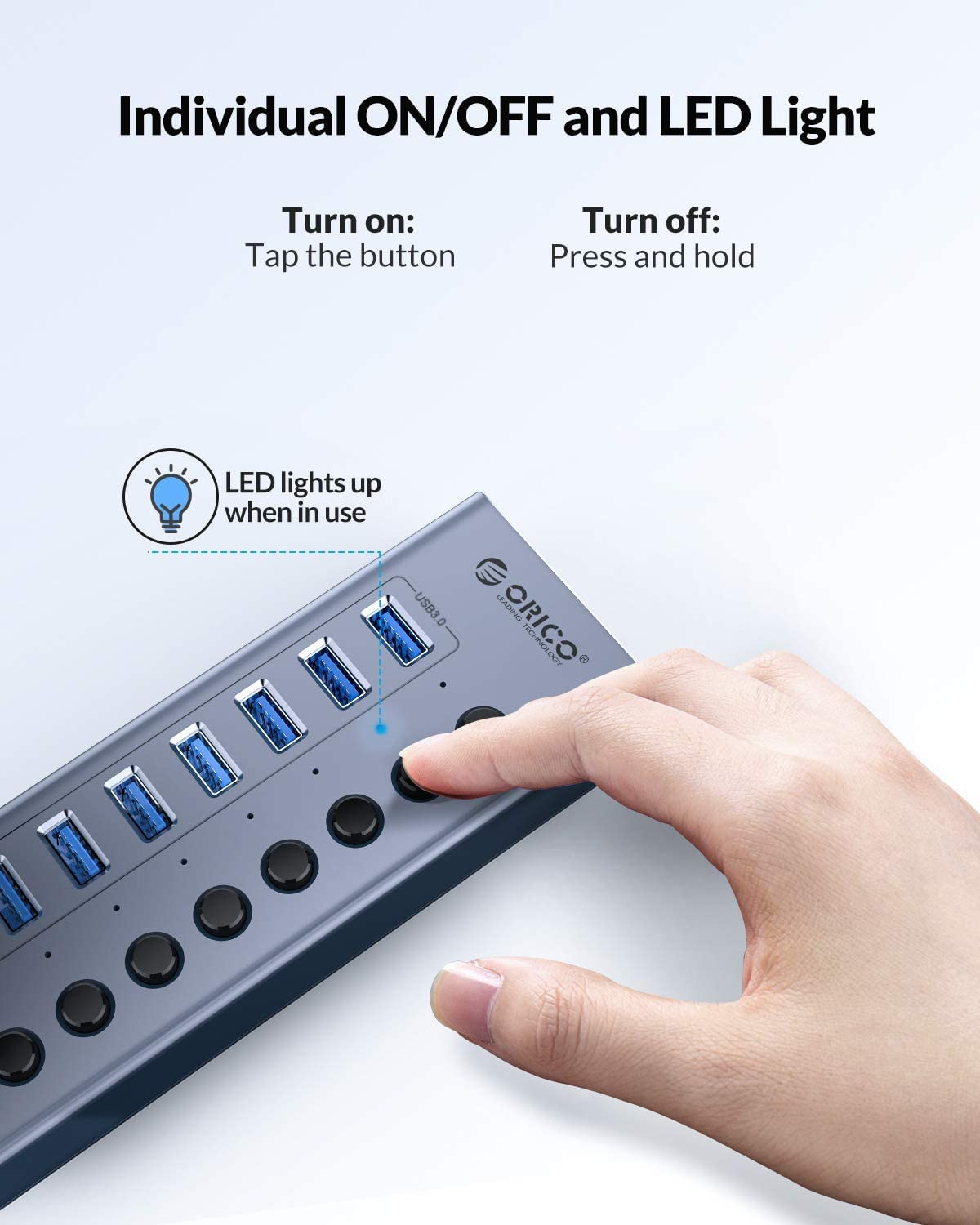 ORICO 13 Port BC1.2 USB 3.0 Hub + Quick Charge with Individual Switches 13 Port USB Data Hub self Power 12V/5A (60W) Black