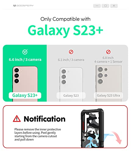 GOOSPERY Z Bumper Crossbody Compatible with S23 Plus Case [Strap Included] Shock Absorbing Dual Layer Structure TPU Edge Crystal Clear PC Cover with Shoulder Strap Outdoor Design, Camo